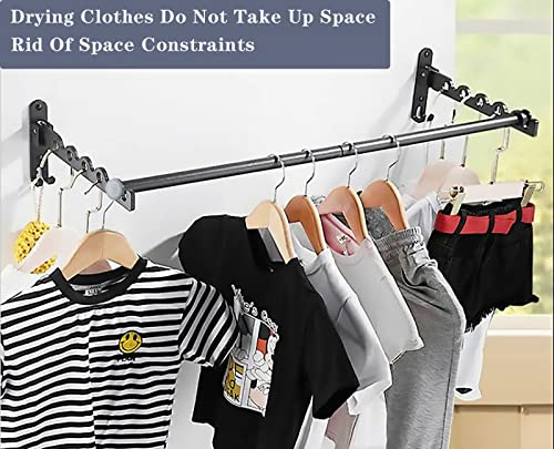 kuaguan Clothes Drying Rack Wall Mounted Drying Racks for Laundry Room Organization and Storage Clothes Rack,Aluminum Dryer Rack with Two Drying Rods for Hanging Wet and Dry Clothes