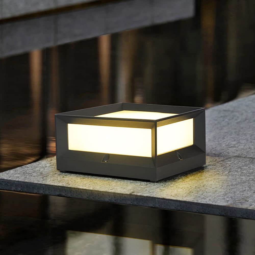 XLBHLH LED Post Light Outdoor, Modern Outdoor Column Lights IP65 Waterproof Aluminum Pillar Lights Outdoor Lighting for Yard Garden Patio Path with Acrylic Lampshade, 27X13CM