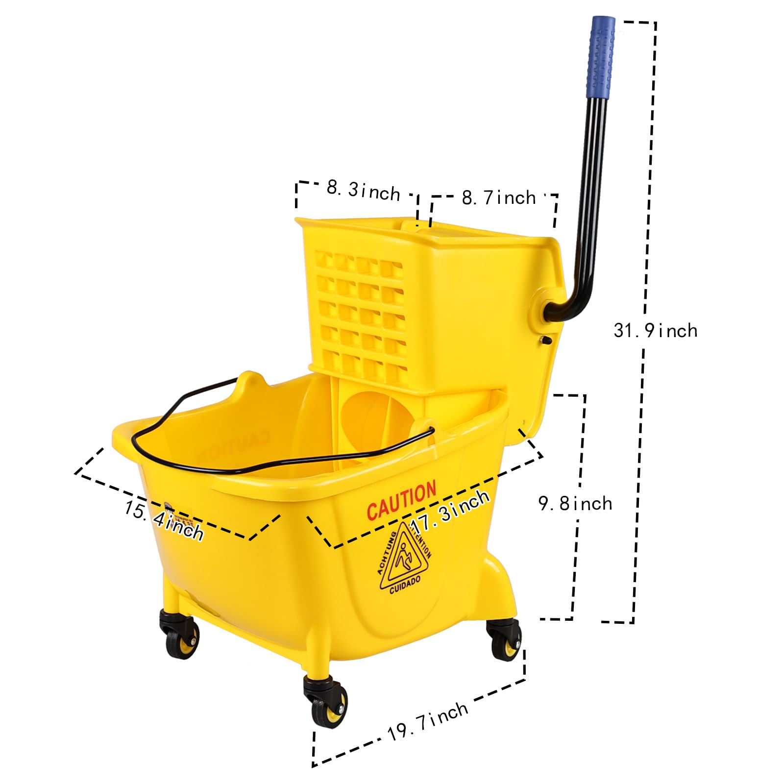 Ggbin 25 Quart Mop Bucket with Side-Press Wringer, Plastic Commercial Mop Bucket, Yellow