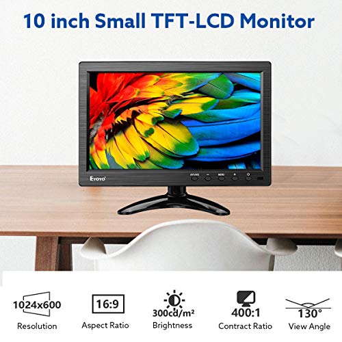 Eyoyo 10 Inch Monitor 1024x600 Display HD TFT LED Screen Support AV VGA BNC Video Input for CCTV DVD PC DVR with Speaker