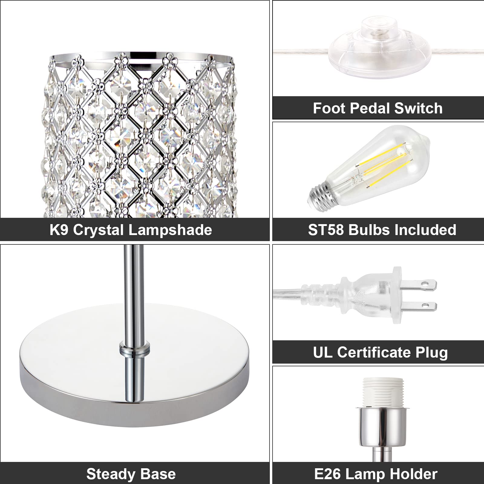 Crystal Floor Lamp with Bulb for Girls Bedroom Silver, Living Room, Modern Tall Glam Minimalism Pole Corner Standing Light for office, Dorm Hotel
