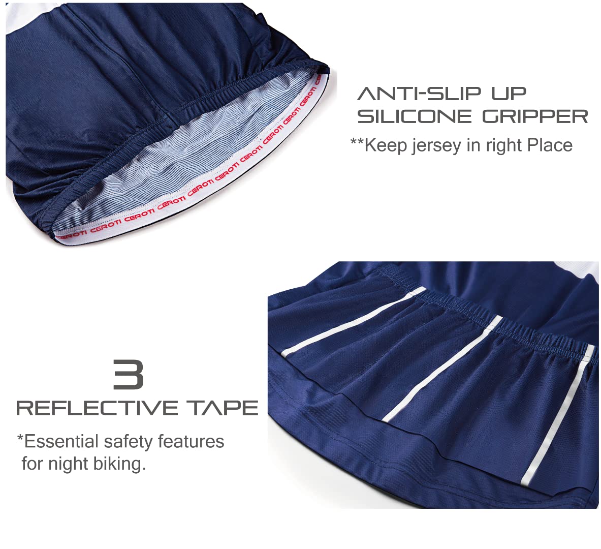 CEROTIPOLAR Mens Cycling Bike Jersey Long Sleeve for Spring-Fall, UPF50+ Moisture Wicking Fast Dry White/Navy Blue