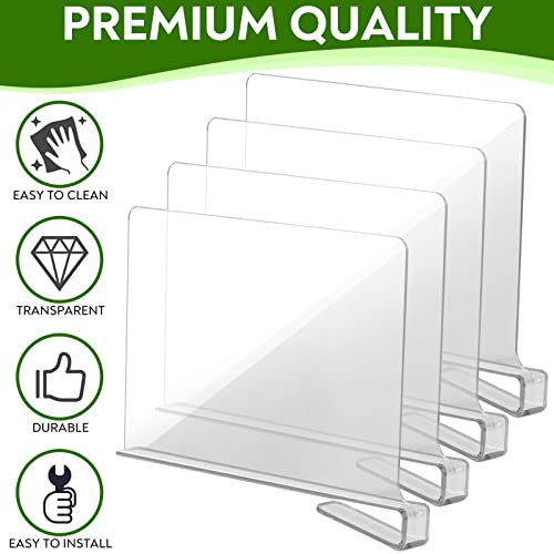 PJ Vital Clear Acrylic Shelf Dividers for Closet Organization Multi-Functional Plastic Divider Wood Shelves, Purse Organizer Cabinet 6 Pack in Kitchen, Bedroom, Bathroom and Office.