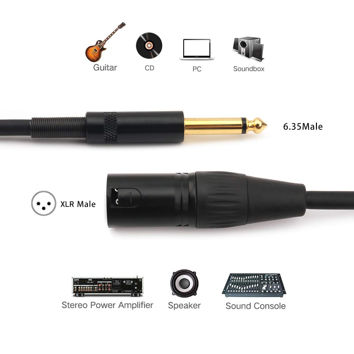 NANYI 6.35mm (1/4 Inch) Male TS Male to XLR Interconnect Audio microphone Cable (XLR-F-1.6FT)