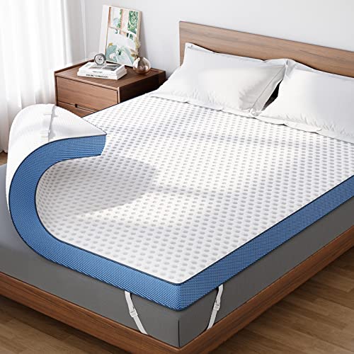 PERLECARE 3 Inch Memory Foam Mattress Topper Queen Size, Cooling Gel-Infused Bed Topper for Back Pain, Medium Firm Mattress Topper with Removable Soft Cover, CertiPUR-US Certified