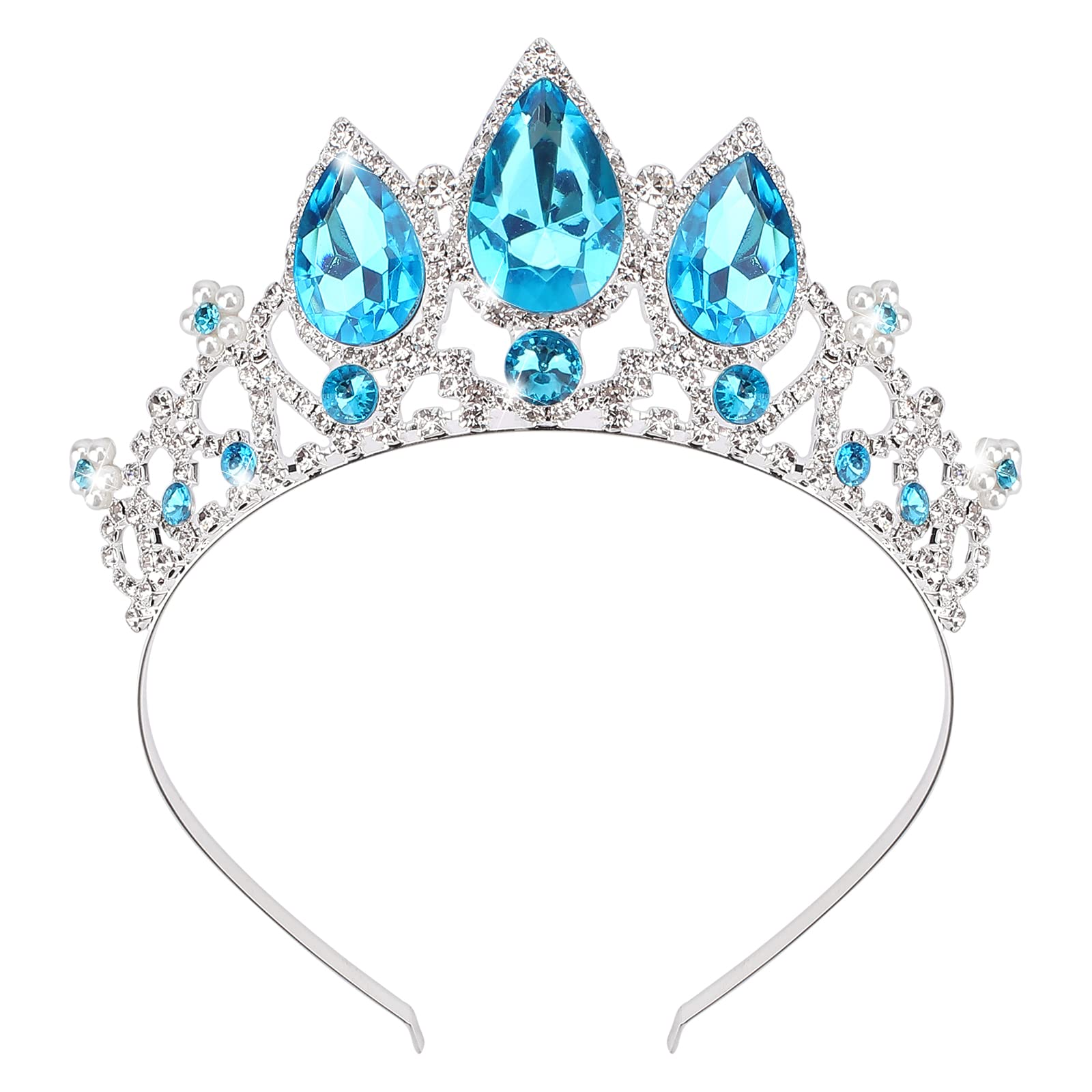 COCIDE Frozen Elsa Tiara for Women Birthday Crown Halloween Costume Blue Crystal Headband Tiara Princess Hair Accessories for Wedding Bridal Flower Party Prom Cosplay
