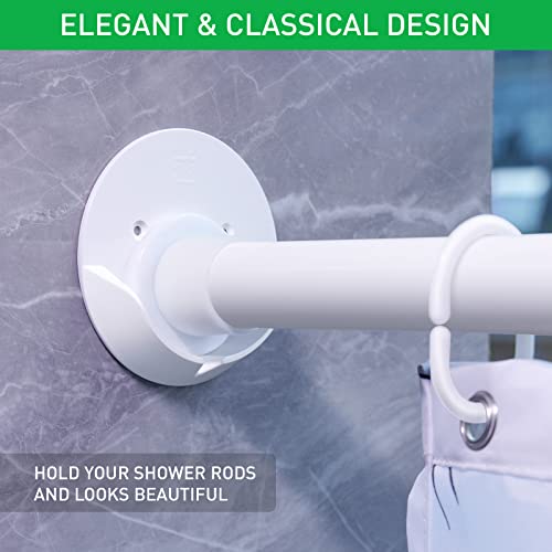 Shower Curtain Rod Holders for Wall – Kitosun Adhesive Tension Rod Retainer 3/5 Deep Support Brackets with Tape for No Drilling Quick Mount and Screws for Permanent Installation (2pcs,White)