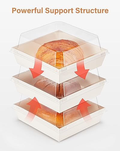 Kootek 50 Pack Paper Charcuterie Boxes with Clear Lids, 5.7 Inches Disposable Individual Food Containers Dessert Bakery Box for Sandwich, Slice Cake, Cookies, Hot Cocoa Bombs, Strawberries