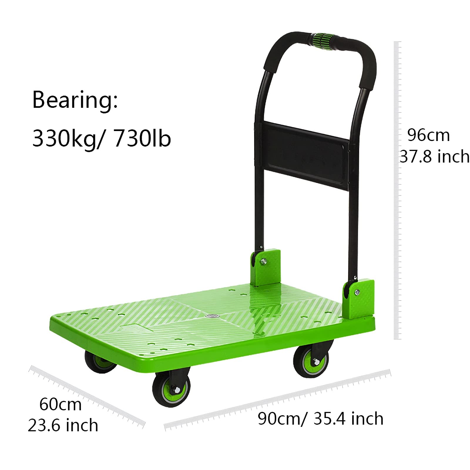 Folding Hand Truck ﻿ Platform Truck Hand Flatbed Cart with 4 Wheels and Metal Handle Rolling Push Trolley Plastic Deck High Capacity for Luggage Moving Portable Dolly for Moving (Size : 90 * 60)