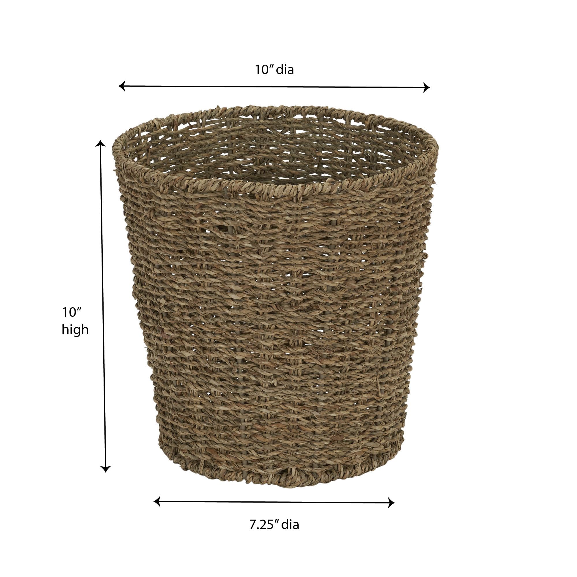 Household Essentials ML-5692 Woven Seagrass Wicker Waste Bin - for Bathrooms and Bedrooms - Natural,Brown,Small