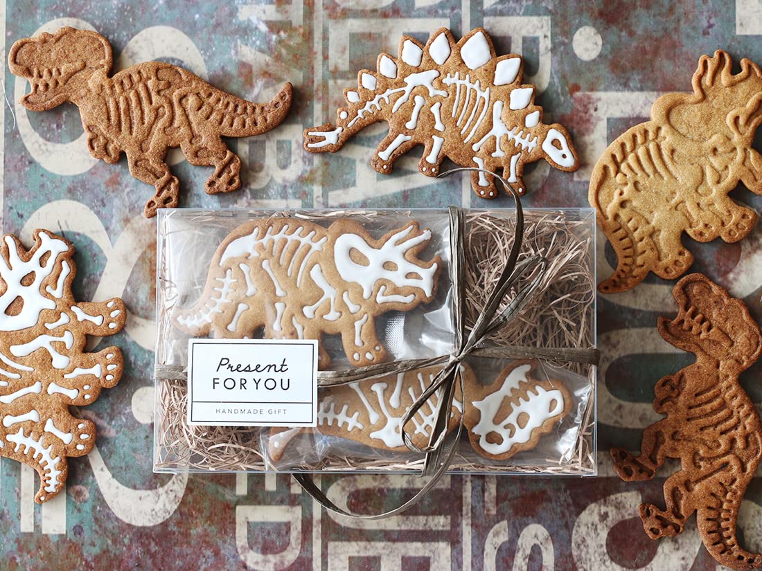 Elesinsoz 3 Set Dinosaur Cookie Cutters Dino Biscuit Sandwich Fondant Vegetable Fruit Food Playdoh Stamp Embosser Press Mold with T-Rex Stegosaurus Triceratops Skeleton Fossil Bones