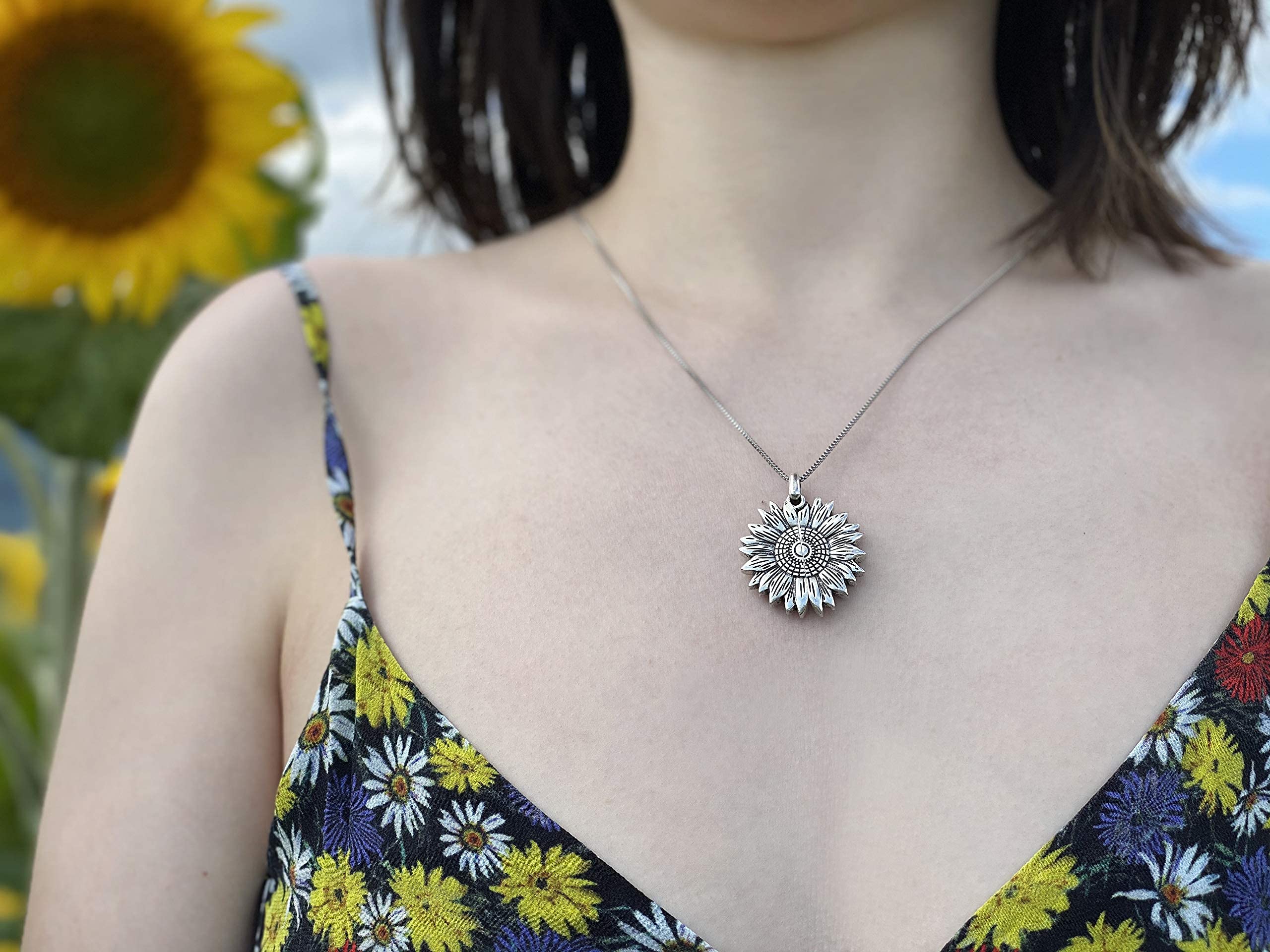 Coco Jewelry Sunflower Necklace (You are a Badass) (Silver)
