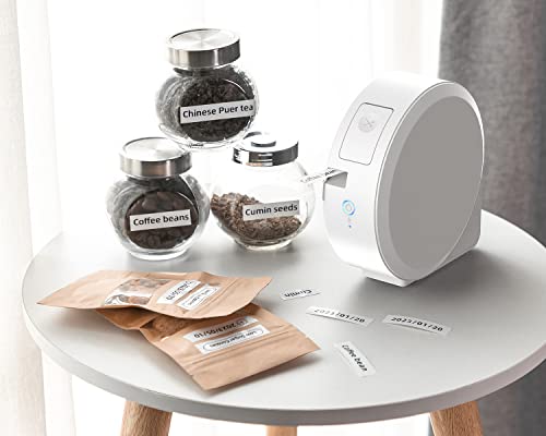Labelife Bluetooth Label Maker Machine, Wireless and Portable Label Maker with Multiple Fonts, Compatible with iPhone and Android Phone, with One Laminated JM Label, for Home & Office, P3100D, White