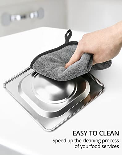 QWORK Solid Pan Lid with Handle, 4 Pack Stainless Steel Steam Table Pan Cover for 1/6 Size Steam Pans