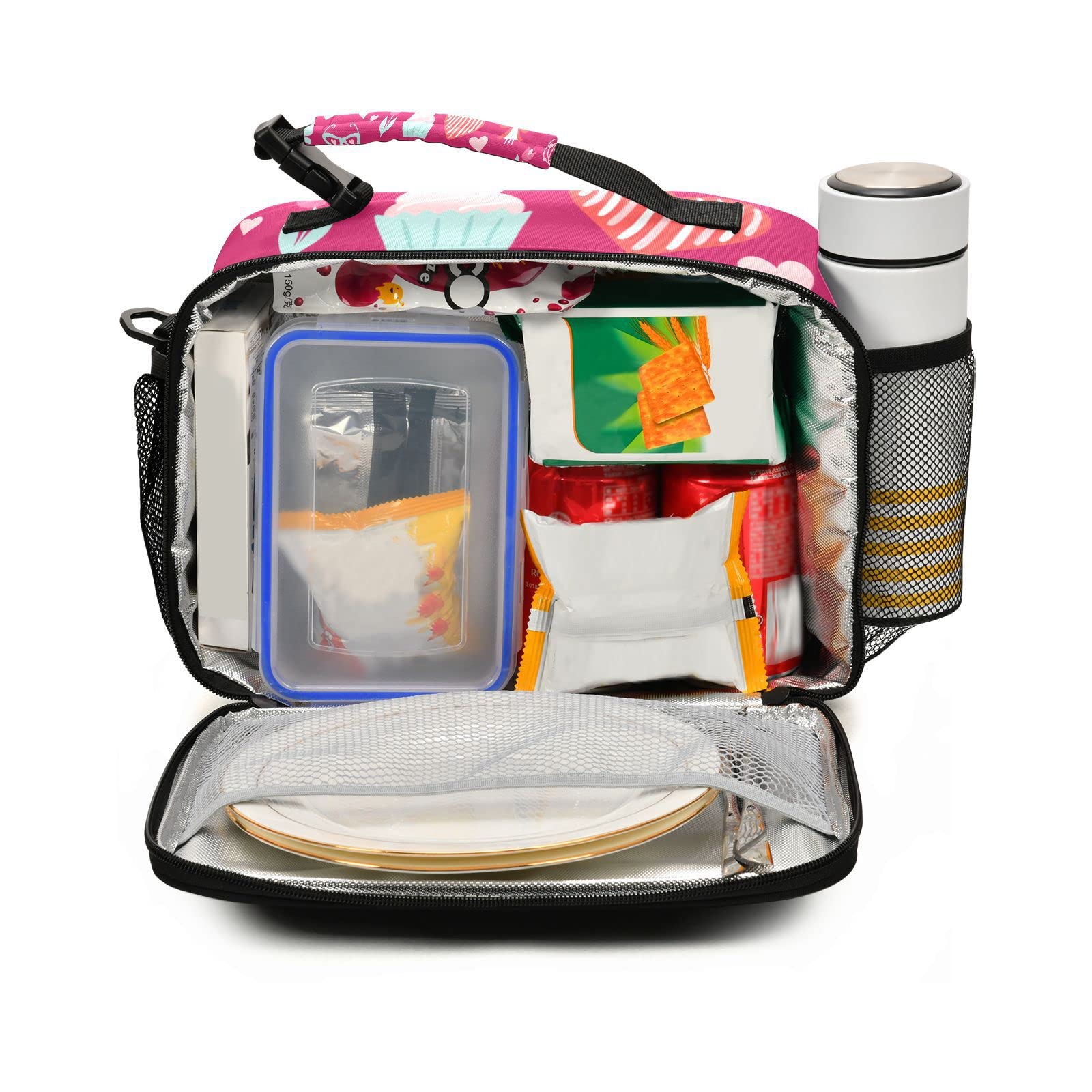 ElliTarr Lunch Box Women Kids Men Insulated Lunch Bag Lunch Tote Bag Large Capacity Leakproof Lightweight Reusable Cooler Bag with Side Pockets and Adjustable Shoulder Strap Love