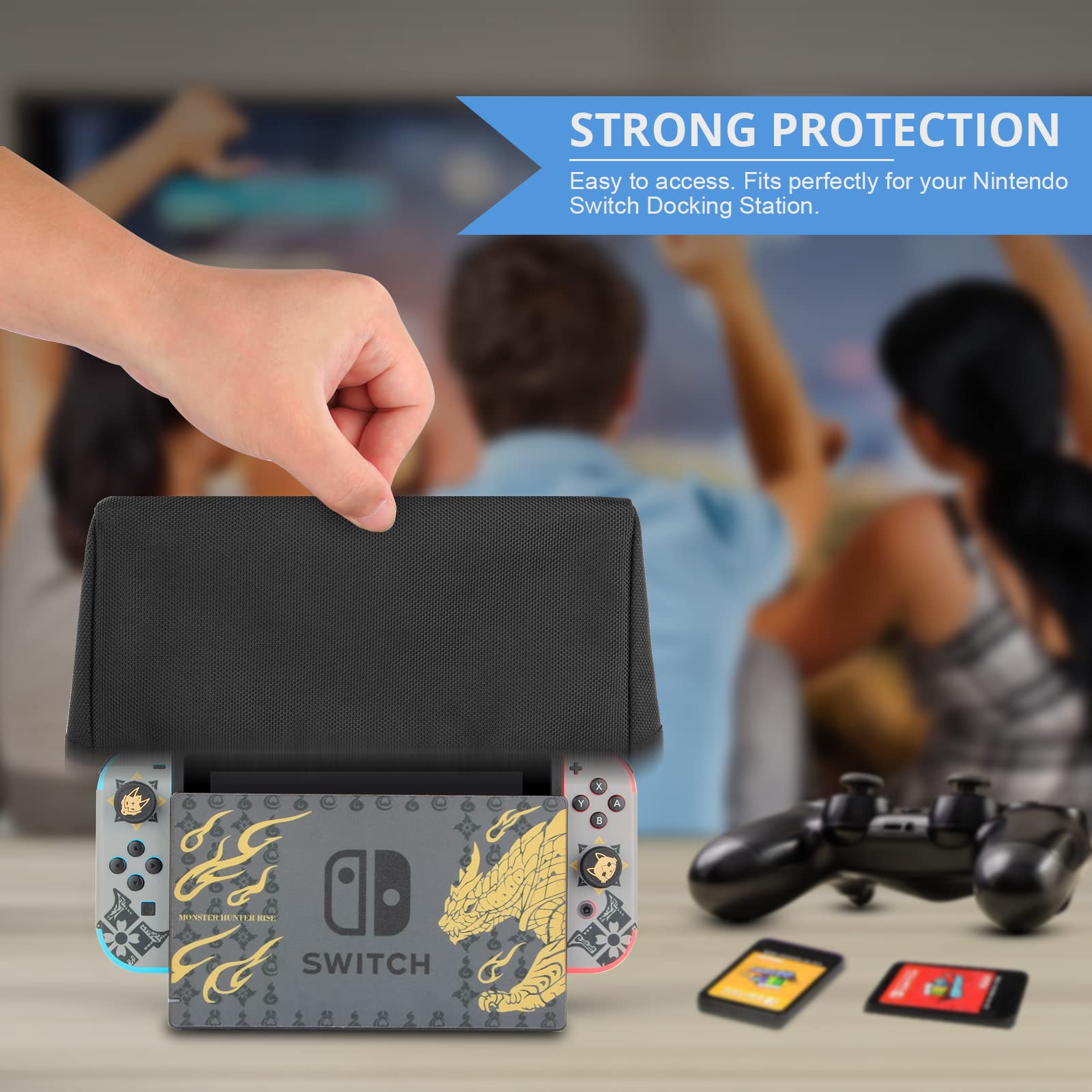 Desing Wish Dust Cover for Nintendo Switch, Oxford Nylon Protective Dust Guard Anti Scratch Water Resistant Cover Sleeve for Nintendo Switch & Switch OLED Charging Dock (Black Oxford)