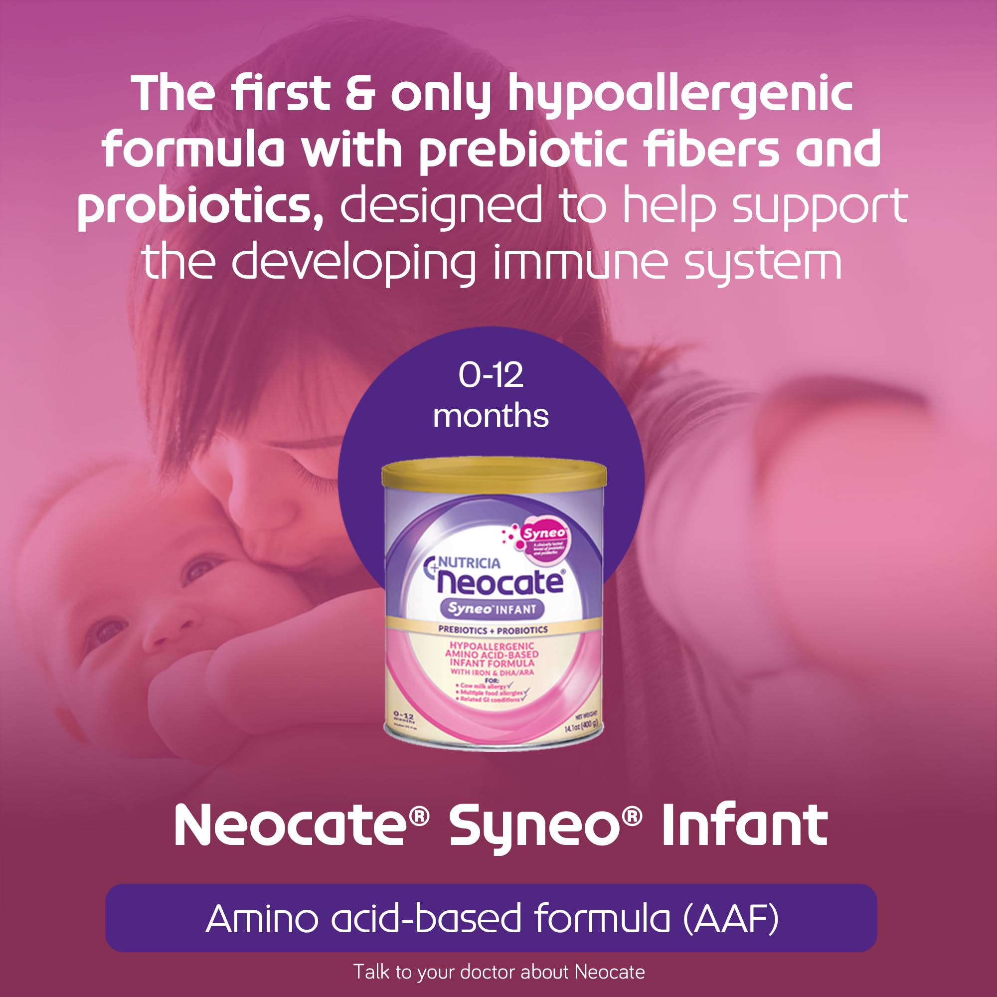 Neocate Syneo Infant - Hypoallergenic, Amino Acid-Based Baby Formula with Prebiotics, Probiotics and DHA/ARA - 14.1 Oz Can (Case of 4)