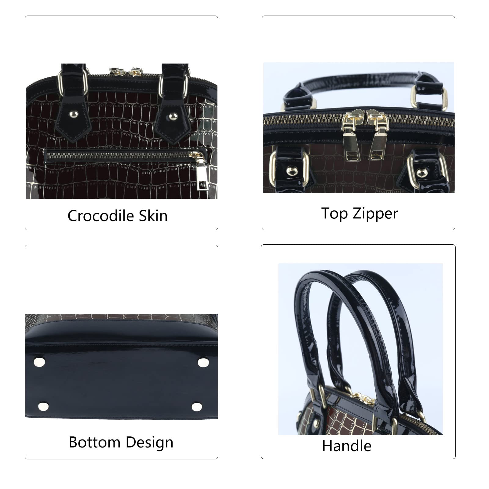 ELDA Small Dome Satchel Purse Patent Leather Handbag for Women Crocodile Print Top Handle Bag Shoulder Bag