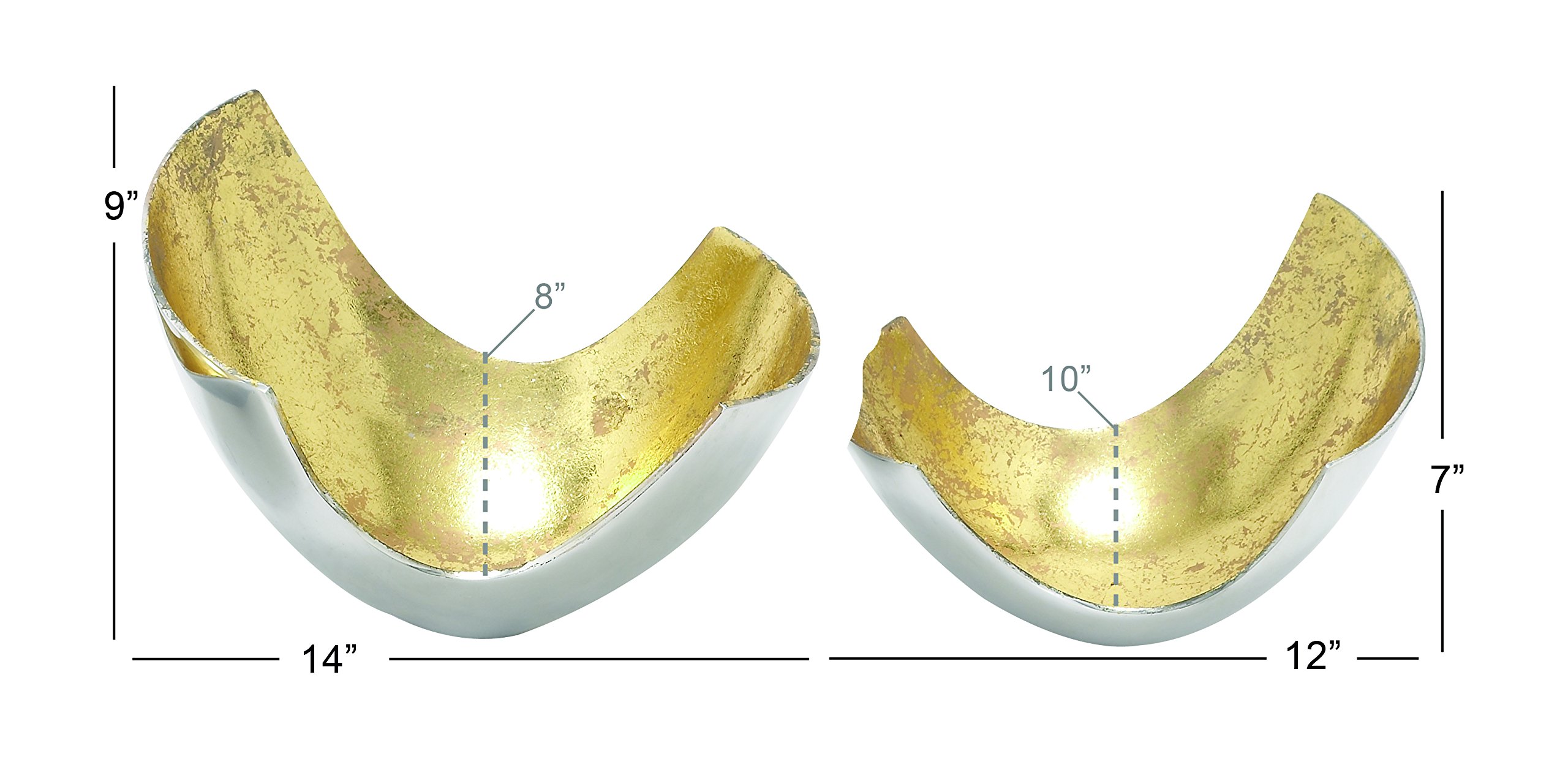 Deco 79 Aluminum Decorative Bowl with Gold Interior, Set of 2 14", 12"W, Gold