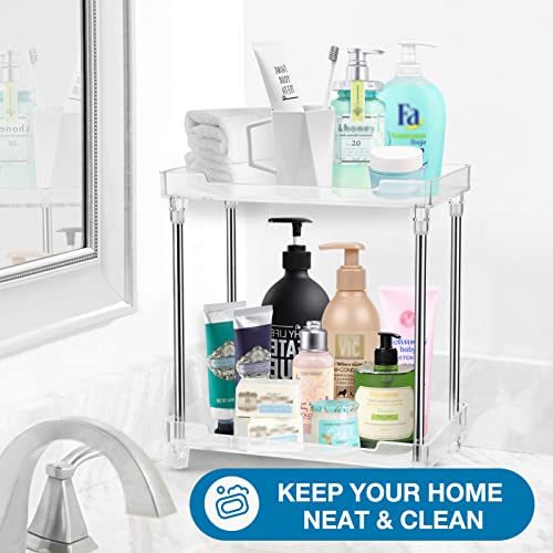 KPX Bathroom Makeup Organizer, Acrylic Cosmetics Storage Holder Rack Kitchen Utility Vanity Countertop Shelves for Room Organizers, Make Up, Home School, Dorm Room Office Essentials-Large(2-Tier)