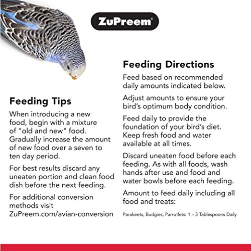 ZuPreem FruitBlend Flavor Pellets Bird Food for Small Birds, 2 lb - Daily Blend Made in USA for Parakeets, Budgies, Parrotlets