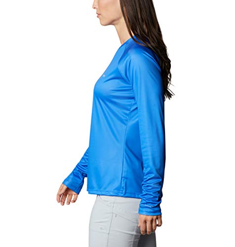 Columbia Women's Tidal Tee PFG Printed Triangle Long Sleeve, Vivid Blue/Kona Print, XX-Large