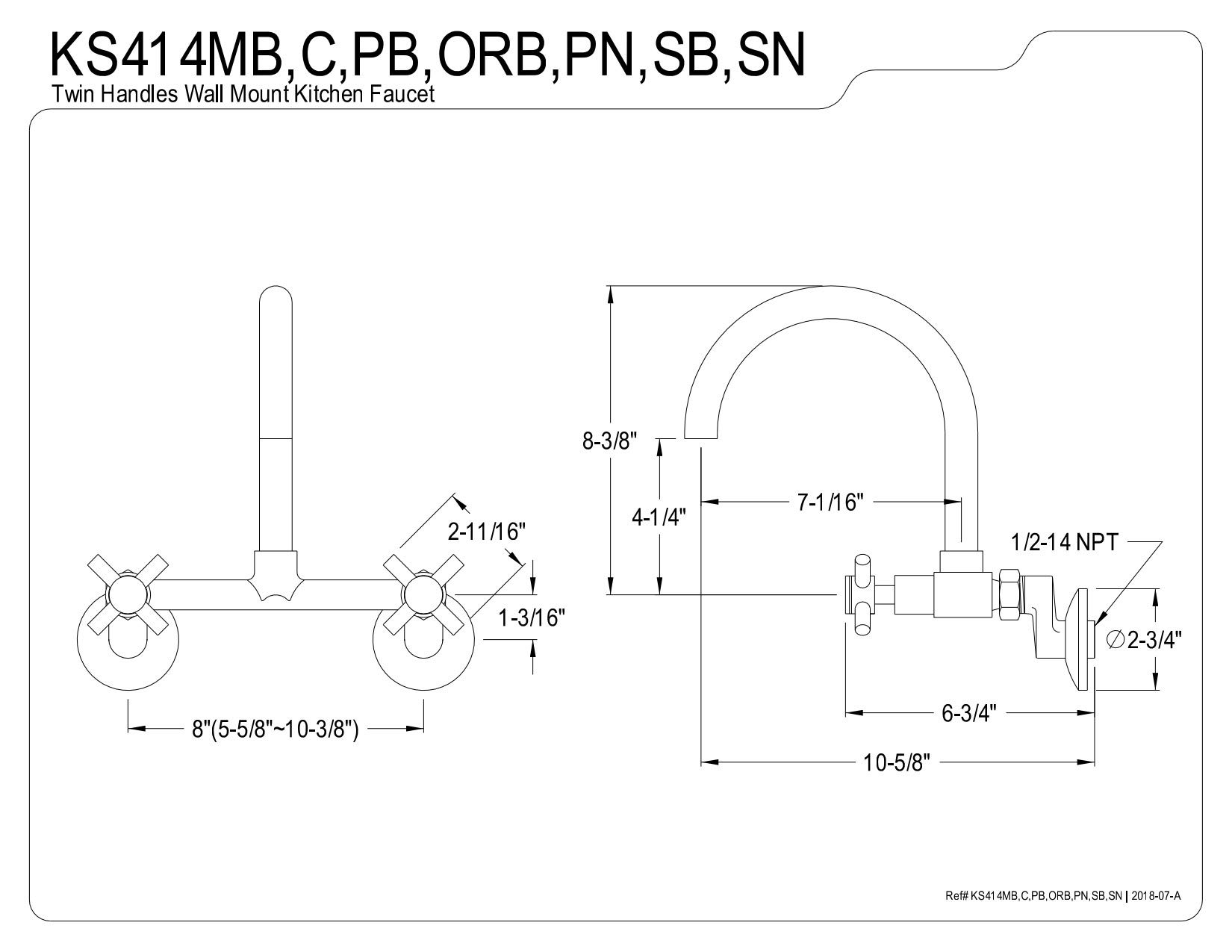 Kingston Brass KS414ORB Concord Kitchen Faucet, 7-1/16" in Spout Reach, Oil Rubbed Bronze
