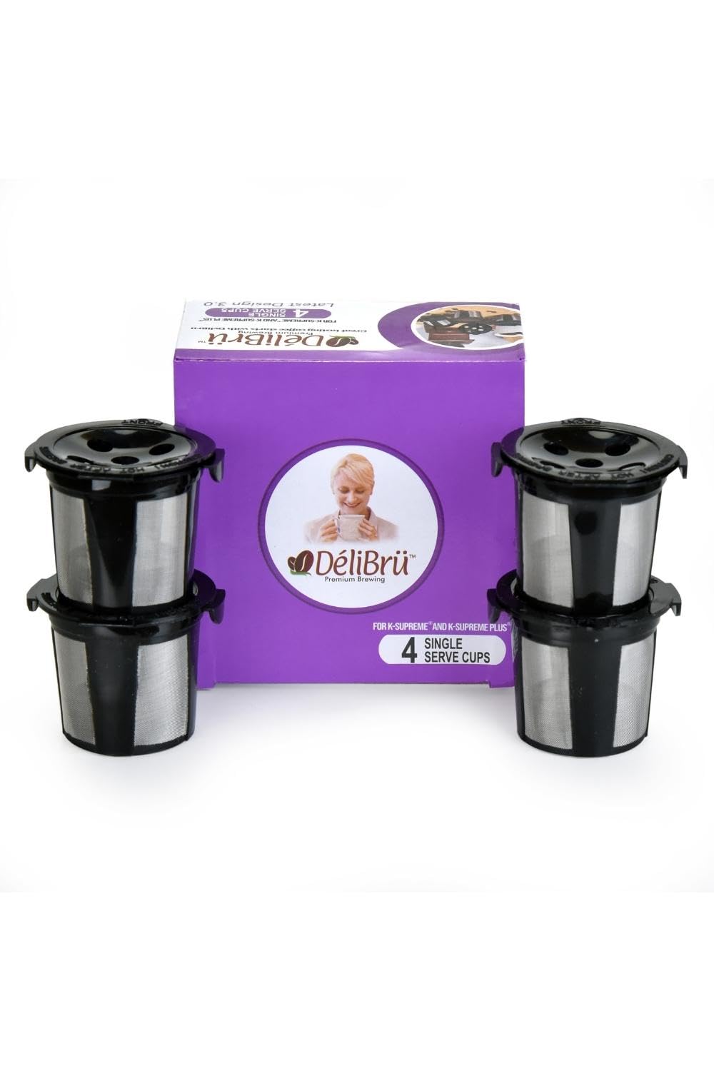 DeliBru Reusable K Cups for Keurig Supreme and K Supreme Plus Coffee Pods Filter - Pack of 4 - Refillable K Cups for Keurig Supreme Plus Coffee Maker - K cups reusable pod Keurig Supreme Accessories