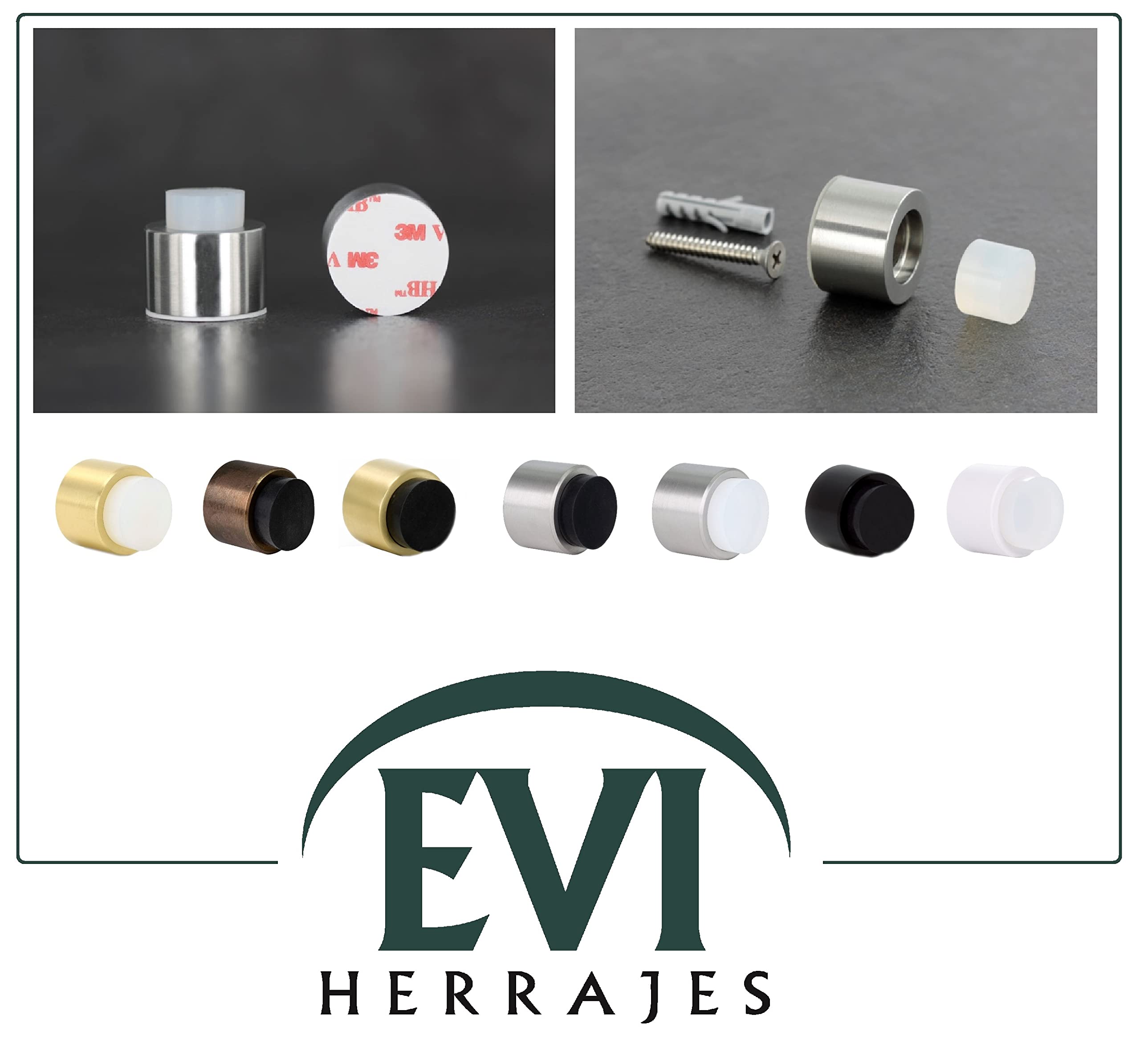 EVI | Wall Adhesive Doorstop | 1.1'' X 1.1'' | White Rubber | Brass Finished Matte | Great Adherence | 100% Functional | Mod. 198/28