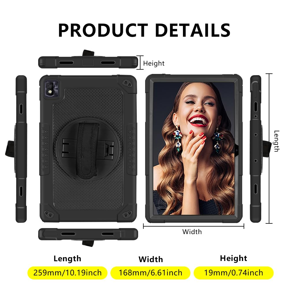 FIEWESEY for TCL TABMAX 10.4 Inch Tablet Case,Heavy-Duty Shockproof Kids Friendly Hybrid Rugged Protective Case for Nokia T20/Nokia T21/TCL Tab Pro 5G 9198S/VASTKING KingPad M10 Tablet(Black/Black)