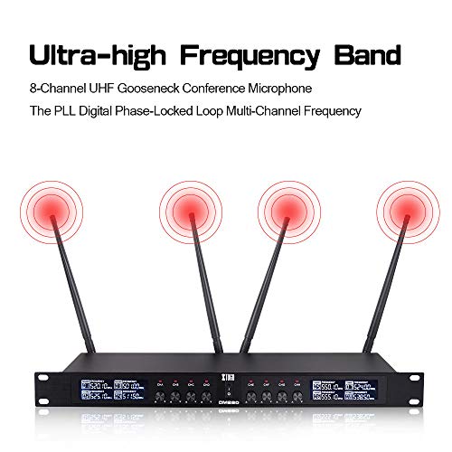 XTUGA CM280 UHF 8 Channel Professional Gooseneck Microphone System Conference Mics Fixed Frequency Super-Low Background Noise for Large conferences(Frequency A)