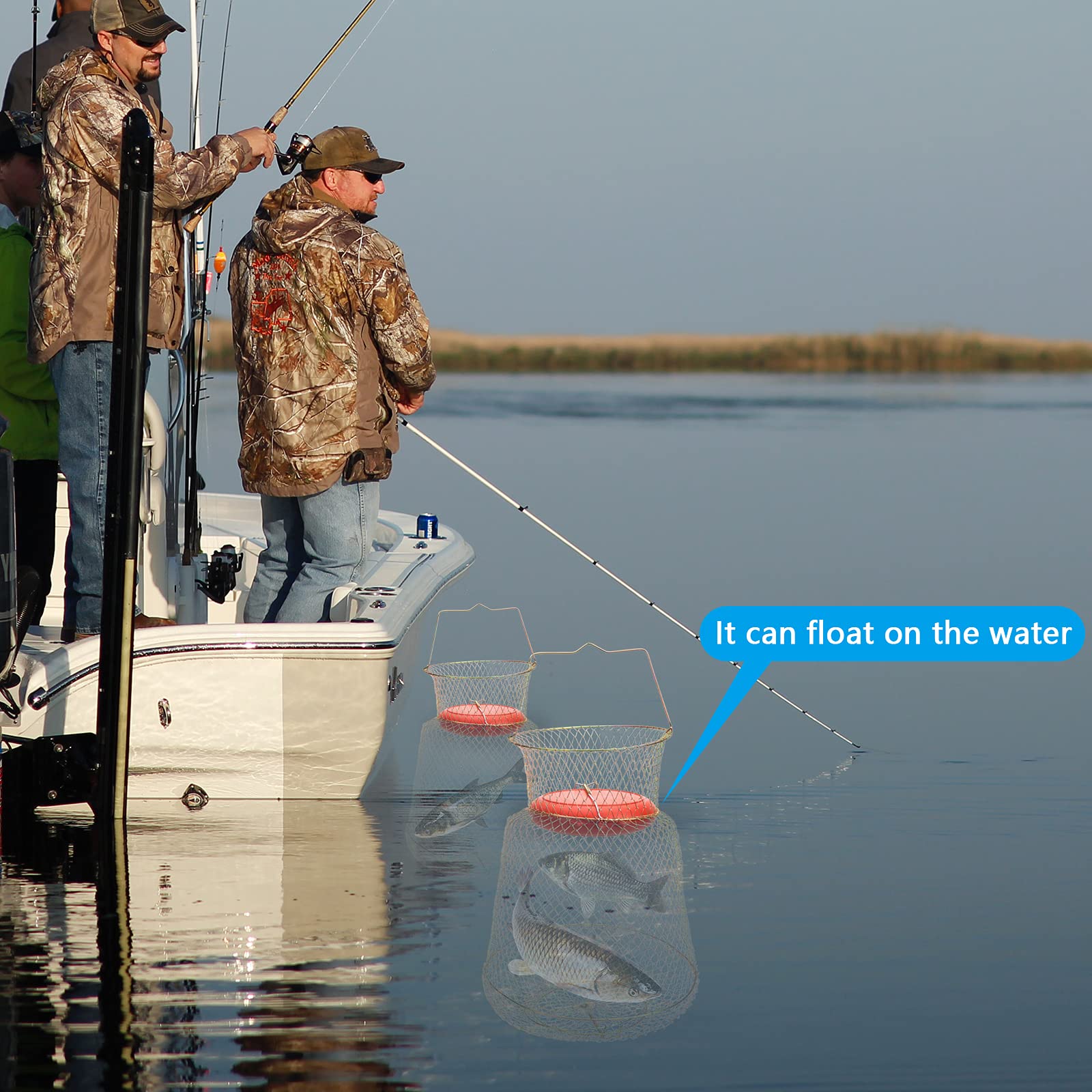 codree Galvanized Steel Wire Fish Basket, Collapsible Wire Fishing Basket, Portable Fishing Net Basket, Robust and Easy to Use