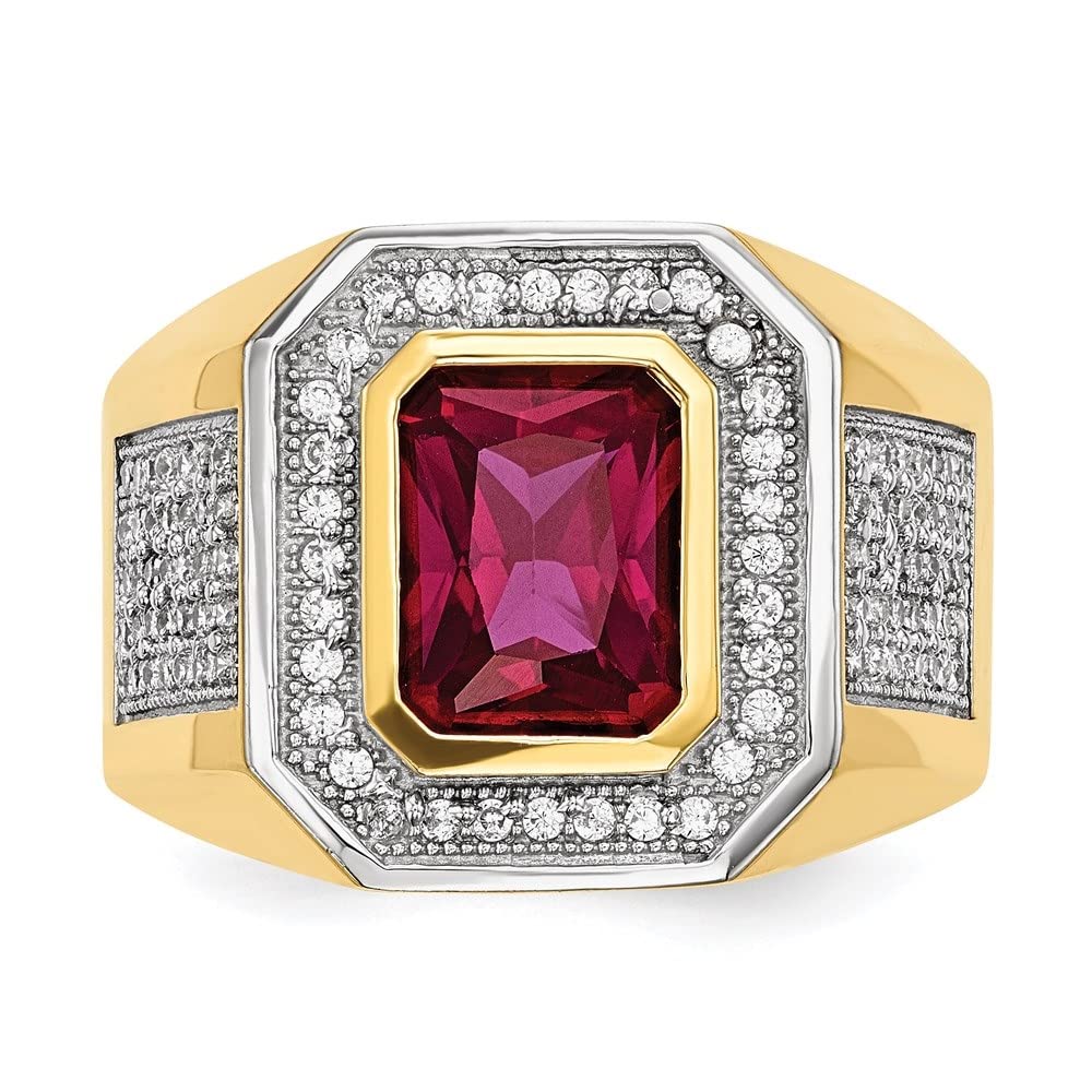 Diamond2Deal 14k Yellow Gold CZ and Emerald-Cut Red CZ Mens Ring