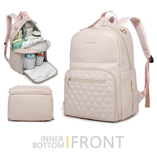 Ezgnuk Diaper Bag Backpack, Quilted Baby Bag with Insulated Pocket, Multi Functional Portable Hanging Diaper Trolley Backpack Lovely Light Mother Pack (Pink)