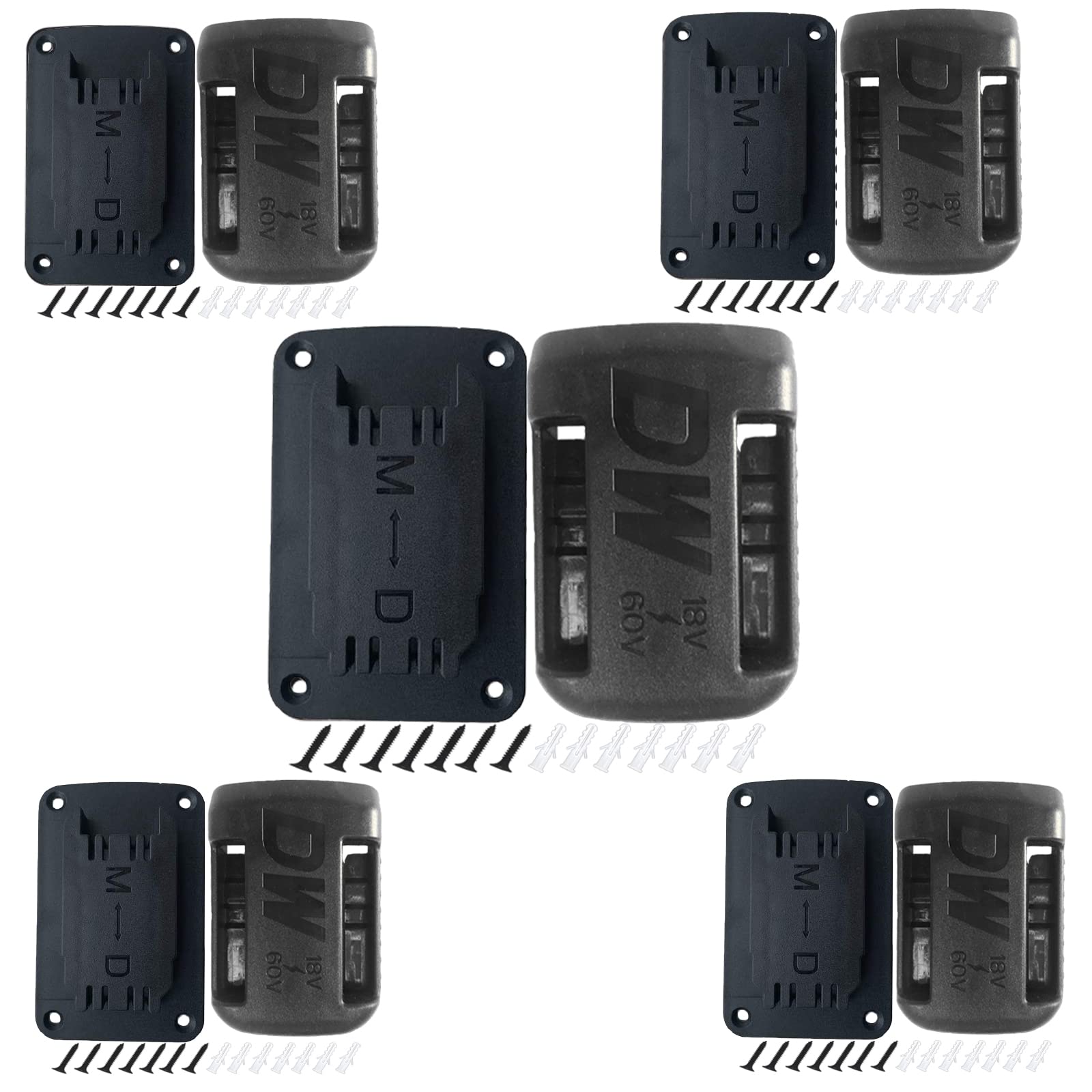 Donop Battery Base and Tool Holder for Dewalt 20V 12V Drill Tool Mount and 20V 60V Battery Holder/Hook/Base Holder (Black, 10 Packs)