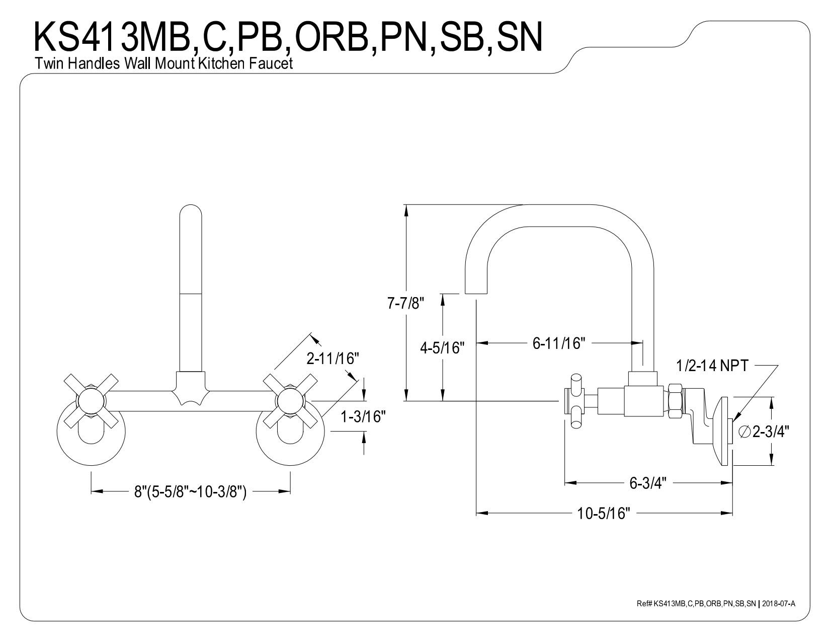 Kingston Brass KS413PB Concord Kitchen Faucet, 6-11/16" in Spout Reach, Polished Brass