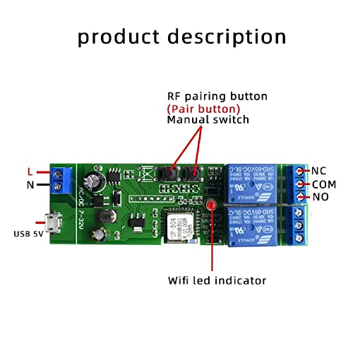 MHCOZY 2CH WiFi RF Wireless Switch Relay,Inching Self-Locking Interlock Mode,Ewelink App Remote for Access Control Smart Garage Door,Compatible with Alexa Goolge Home (5-32V)