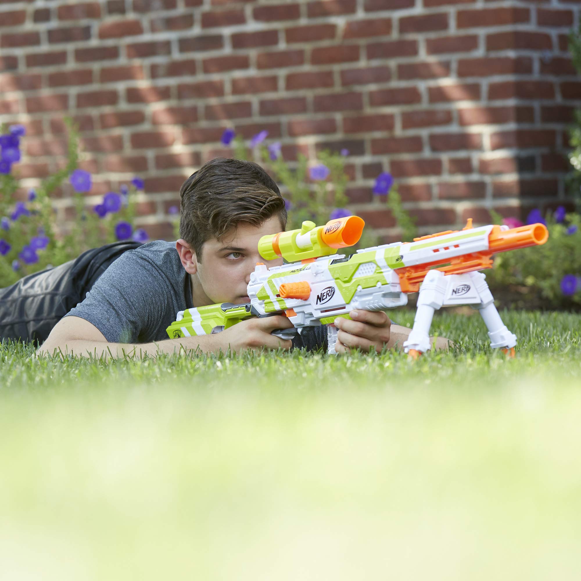 NERF Longstrike Modulus Toy Blaster with Barrel Extension, Bipod, Scopes, 18 Elite Darts & 3 Six-Clips (Amazon Exclusive)