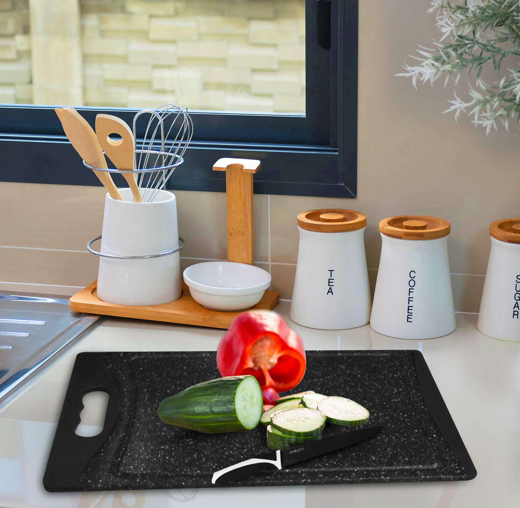 CHEF GRIDS Durable Plastic XL Marble Cutting Board Set, Chopping Board Thick Plastic, for Vegetable Meat or Cheese With Non-Slip Grip| Dishwasher Safe (3-pc Set, Multi) (Multicolor)