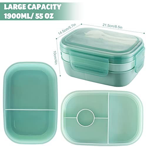 Landmore Bento Box Adult Lunch Box, 3 Stackable Bento Lunch Containers for Adults/Kids, 3 Layers All-in-One Bento Box with Utensil Set, Leak-Proof Bento Box for Dining Out, Work, Picnic, School Green