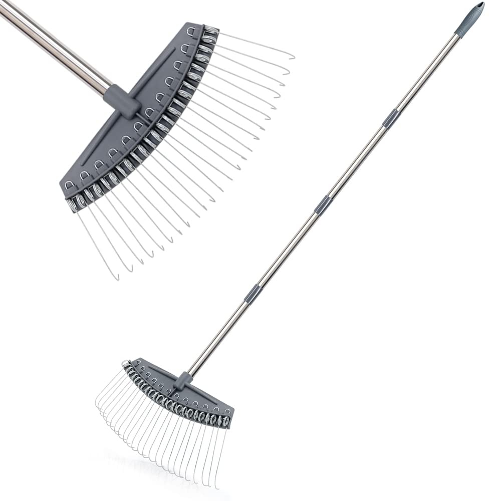 Colwelt Thatch Rake -24 Steel Tines, Dethatching Rake with 54’’ Lightweight Stainless Steel Handle, Yard Dethatcher Rake for Lawn(Pine Needles, Dead Grass, Thatch, Leaves, Mulch)