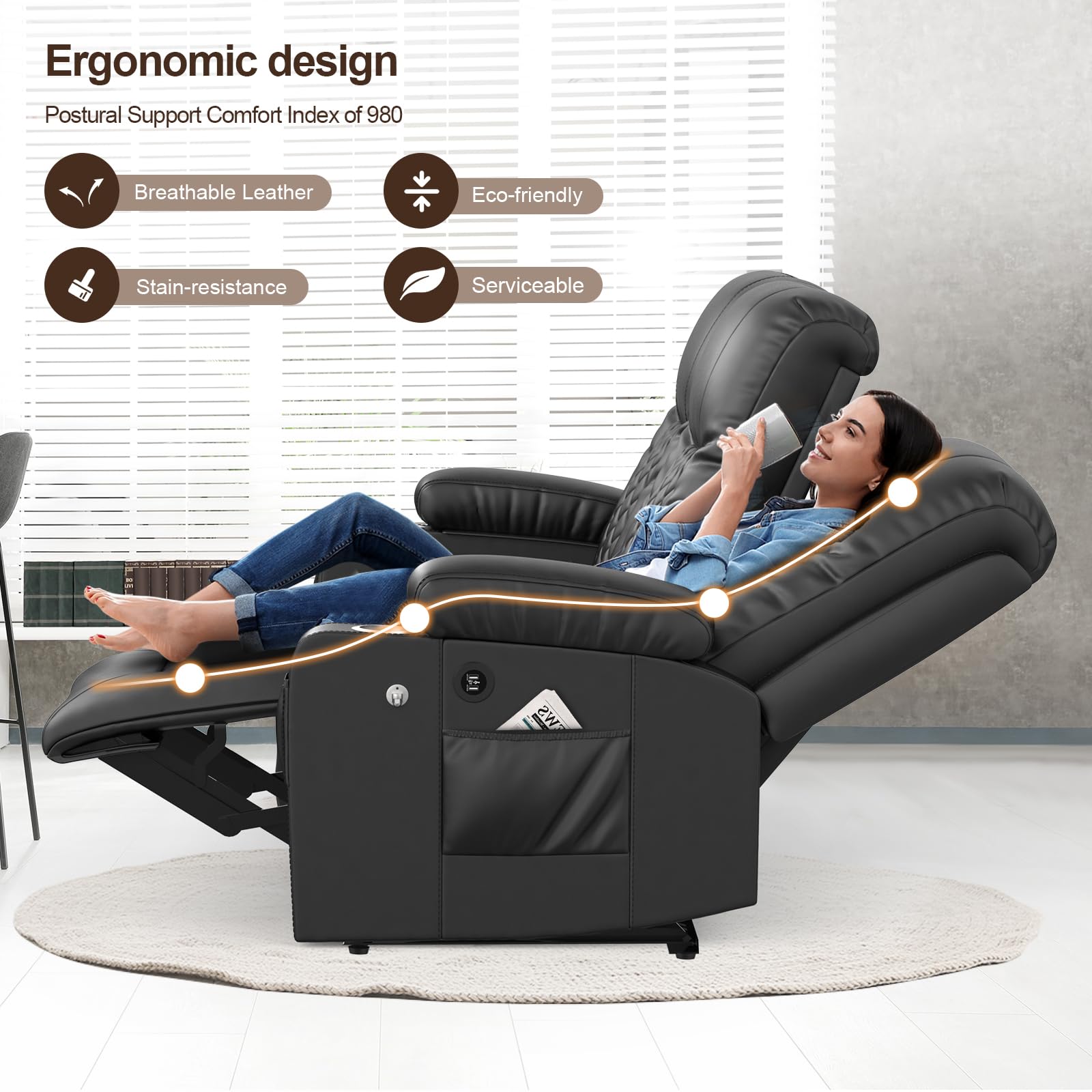 FURNIMAT Recliner Sofa Set with 3+1 Pieces in Living Room, 3 Seater Reclining Sofa, 1 Recliner Chair with 360 Degree Swivel Single Sofa Seat