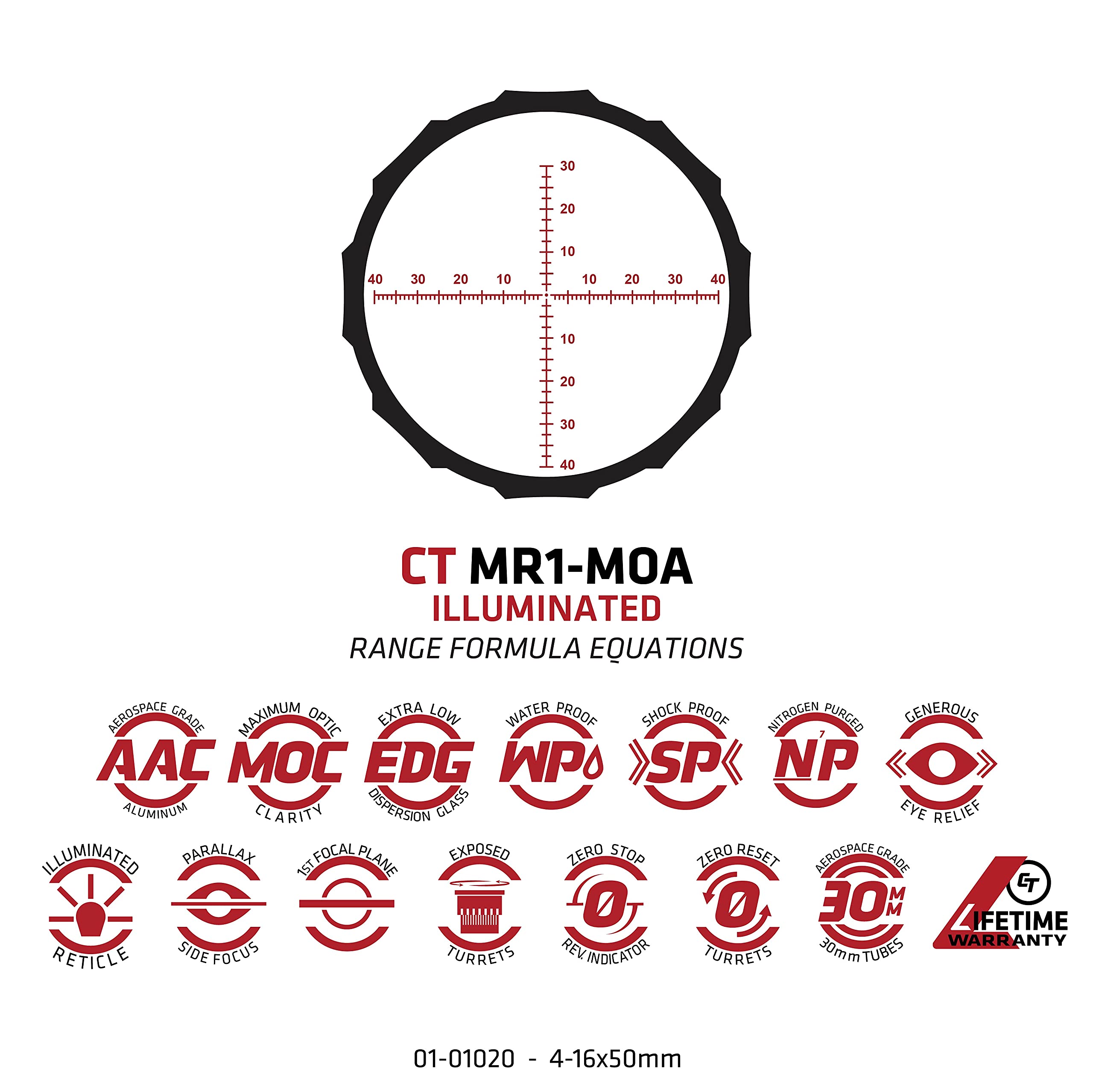 Crimson Trace Hardline Pro 4-16x50mm Riflescope with FFP, Illuminated MR1-MOA Reticle, Zero Stop, Lightweight Solid Construction, Scope Caps and Lens Cloth for Hunting, Shooting and Outdoor