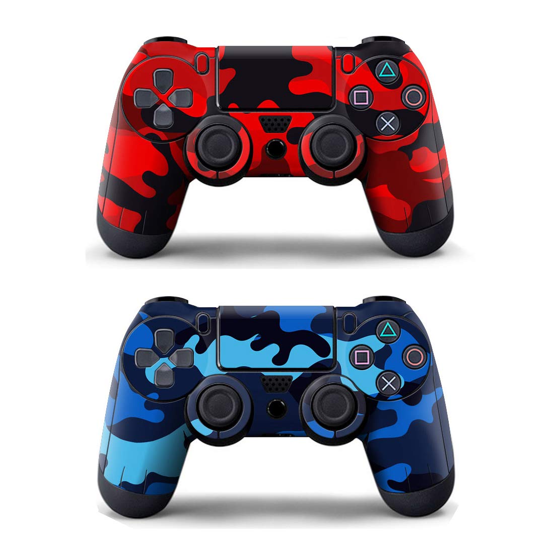 SKINOWN Skin Sticker Protective Cover for PS4 PlayStation Controller Camouflage Red and Blue (2 Pieces)