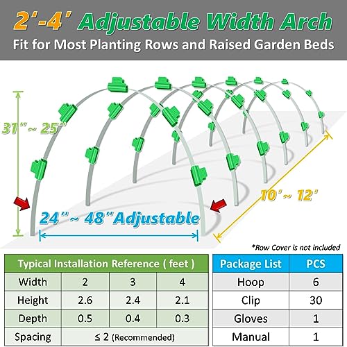 LANEVAN Greenhouse Hoops for 2-4ft Wide Raised Beds, 6.56ft Long Super Bendable Fiberglass Garden Hoops, Weather Resistant Grow Tunnel Support Hoops Frame for Plant Row Cover, 6 Pcs