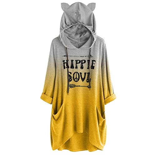 NEARTIME Cat Ear Hoodie for Women, Ladies Long Sleeve Print Casual Hooded Sweatshirt Gradient Loose Pullover