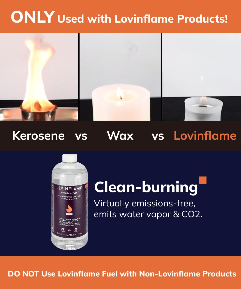 Exclusive Fuel for Lovinflame Fireplaces Fire Pits Firebowls Candles Non-Toxic, Non-Flammable, Water-Soluble, Safe for Transportation & Storage (1 Liter)
