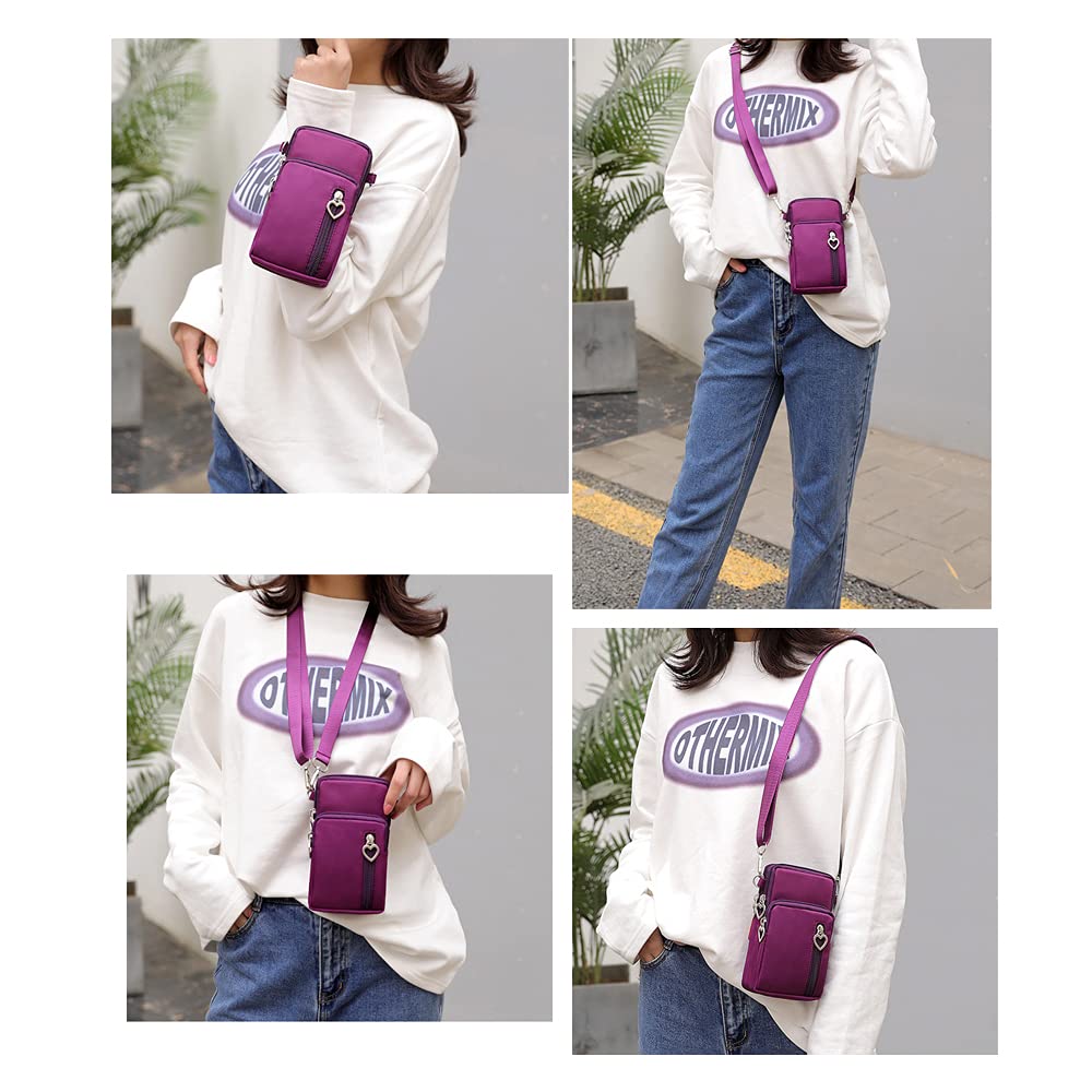 Cell Phone Crossbody Bag Purse Wallet Case Shoulder Bags Armband Arm Bands for iPhone 11 12 13 Pro Max 13 Mini SE/Samsung Galaxy S22 S21 S20 S10 Plus A52 A10s A01 A10e/ TCL A3 A30 10L (Purple)