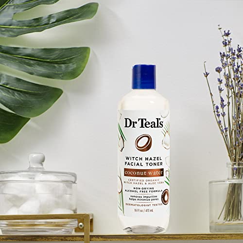 Dr Teal’s Witch Hazel Facial Toner, Coconut Water, 16 fl oz (Pack of 2) (Packaging May Vary)