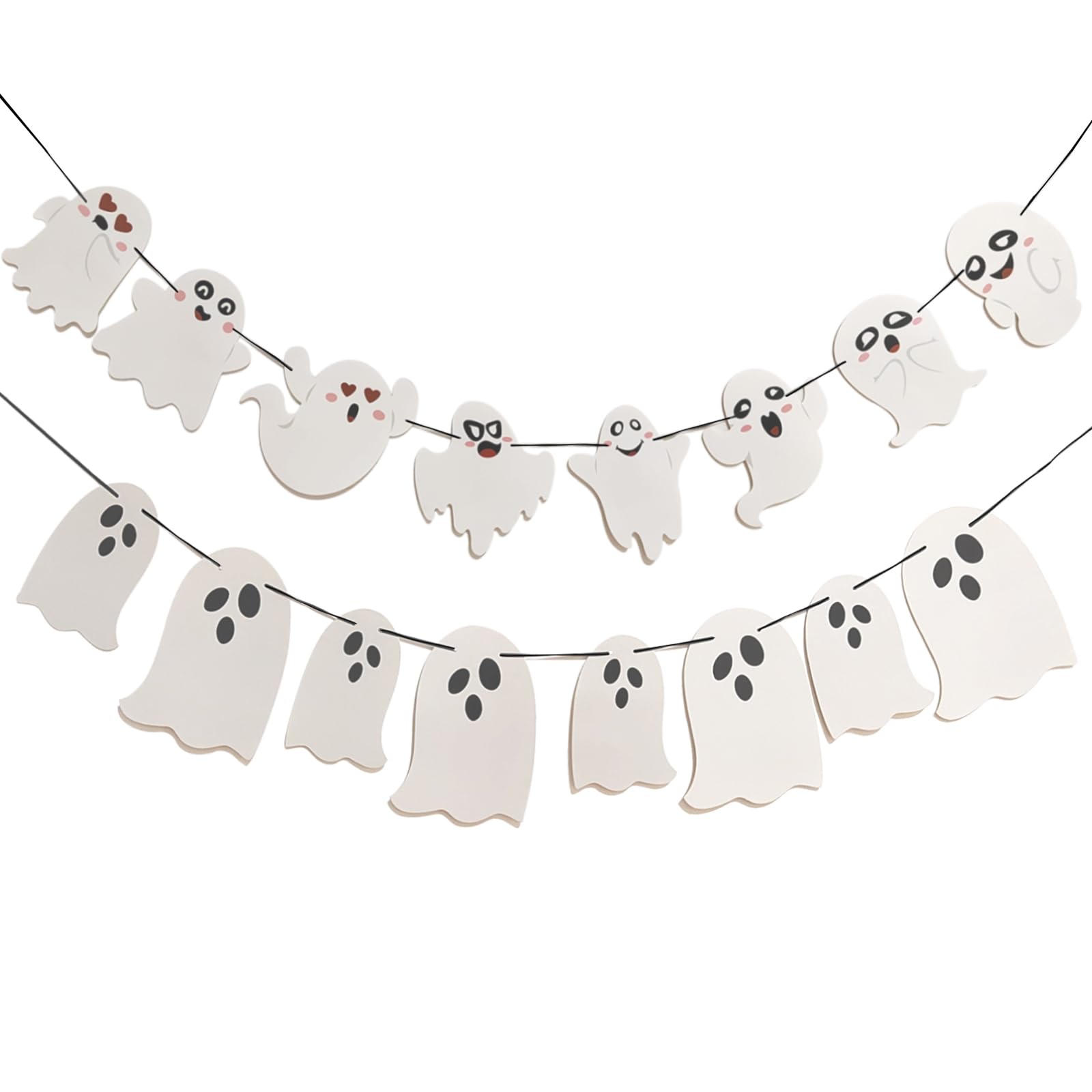 Comelodiant 2 Pack White Halloween Hanging Ghost Banner Halloween Ghost Garland for Haunted Houses Halloween Party Indoor Outdoor Decorations Home Mantel Decorations